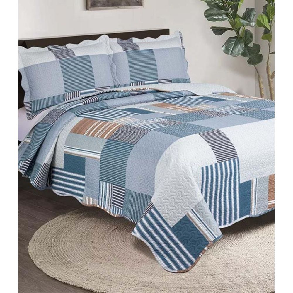 Jogo De Colcha Evolution Patchwork King Camesa Azul - itapua